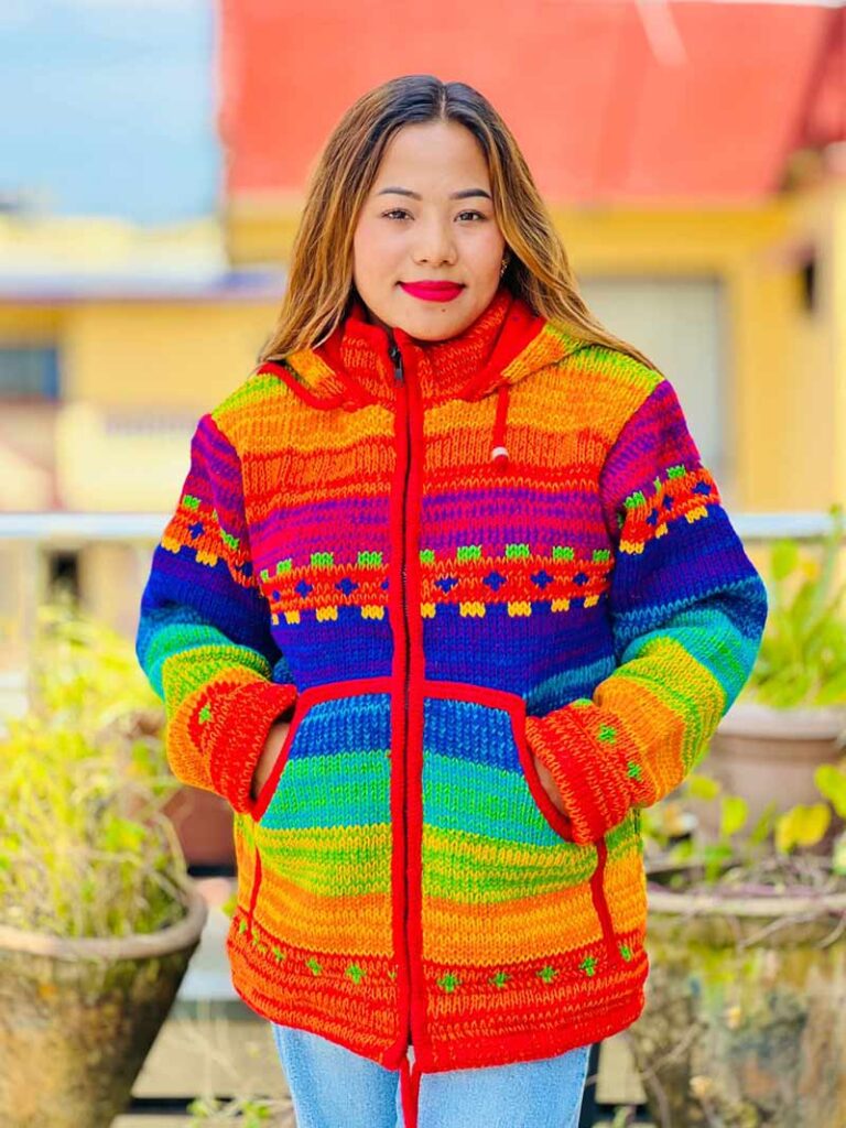 Rainbow Tone Hippie Wool Jacket - Clothing in Nepal