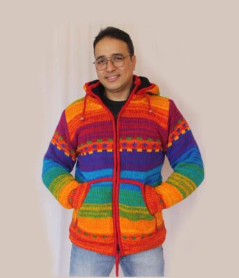 Rainbow Tone Hippie Wool Jacket - Clothing in Nepal