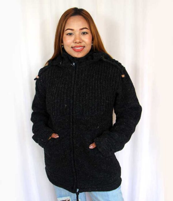 Wool Fleece Lining Plain Black Wool Jacket - Clothing in Nepal